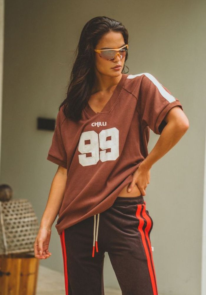 ARAMINTA JAMES Chilli 99 Waffle Tee Mocha – White Bohemian