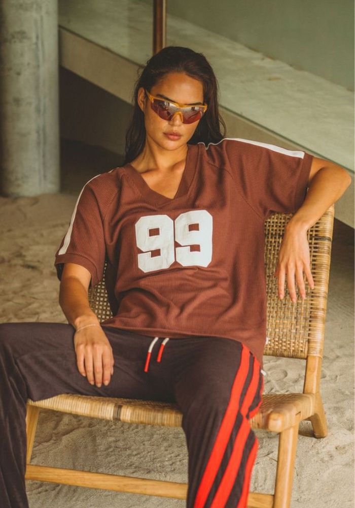 ARAMINTA JAMES Chilli 99 Waffle Tee Mocha – White Bohemian