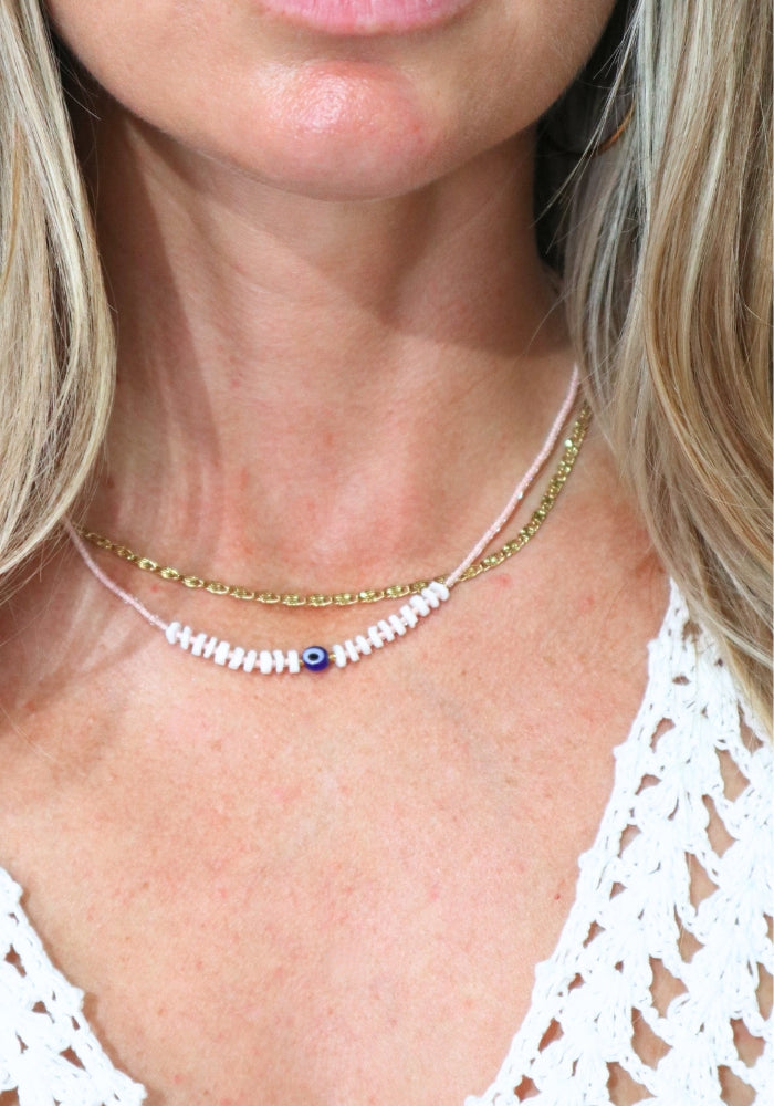 CABO GYPSY Evil Eye Necklace - Pink – White Bohemian