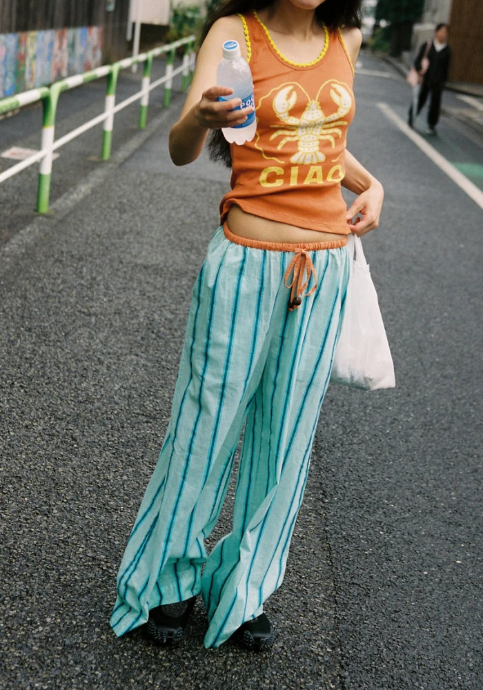CIAO CIAO Crystal Blue Stripe Wide Issimo Pants – White Bohemian