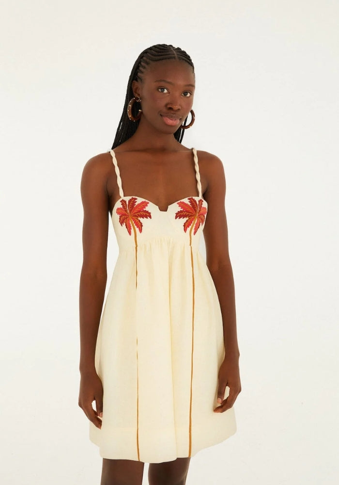 FARM RIO Off-White Coconut Tree Embroidered Mini Dress – White Bohemian