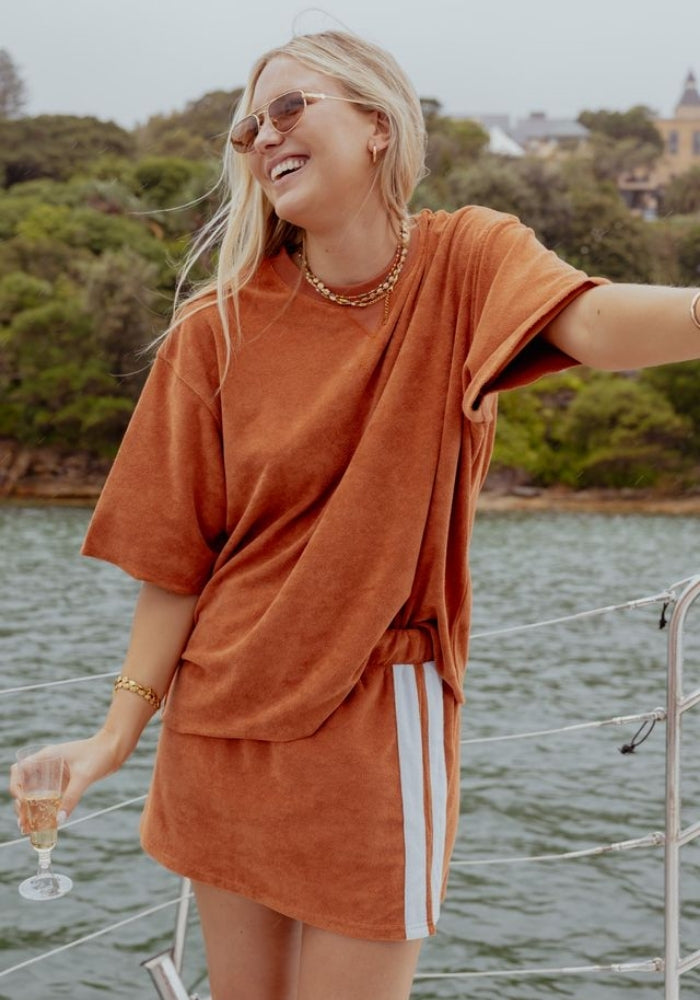 LUNA LANE Maya Mini Skirt - Rust Terry – White Bohemian