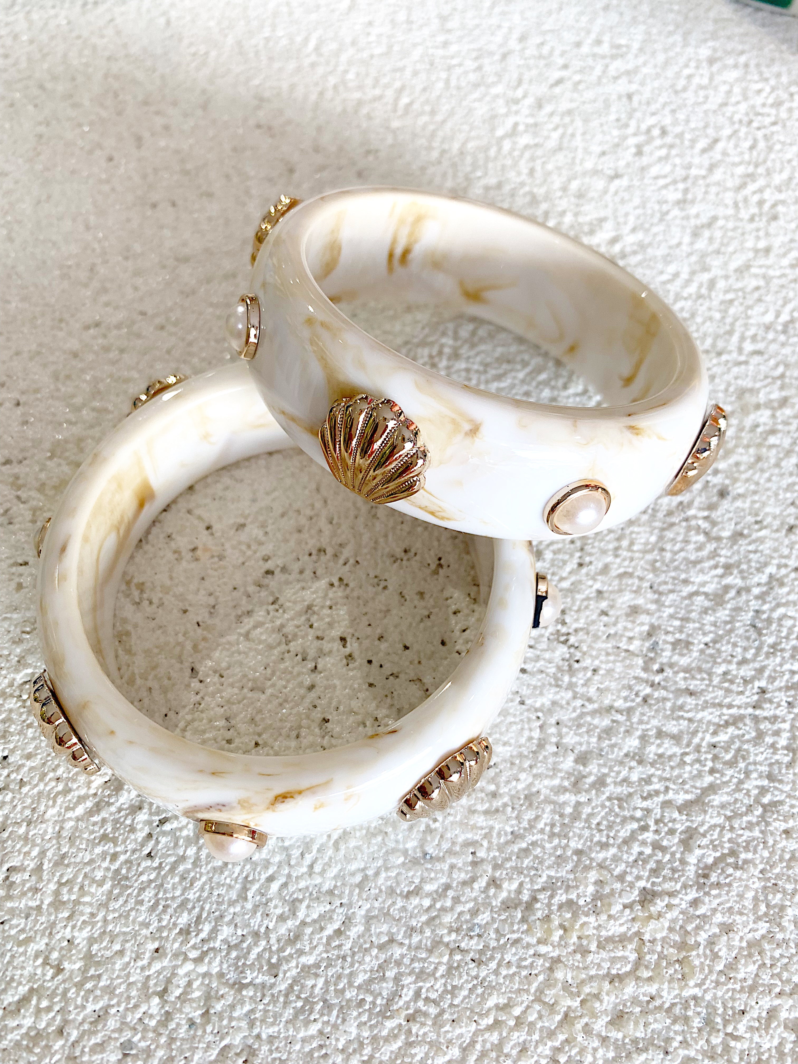 CABO Cream Studded Sun Resin Bangle – White Bohemian