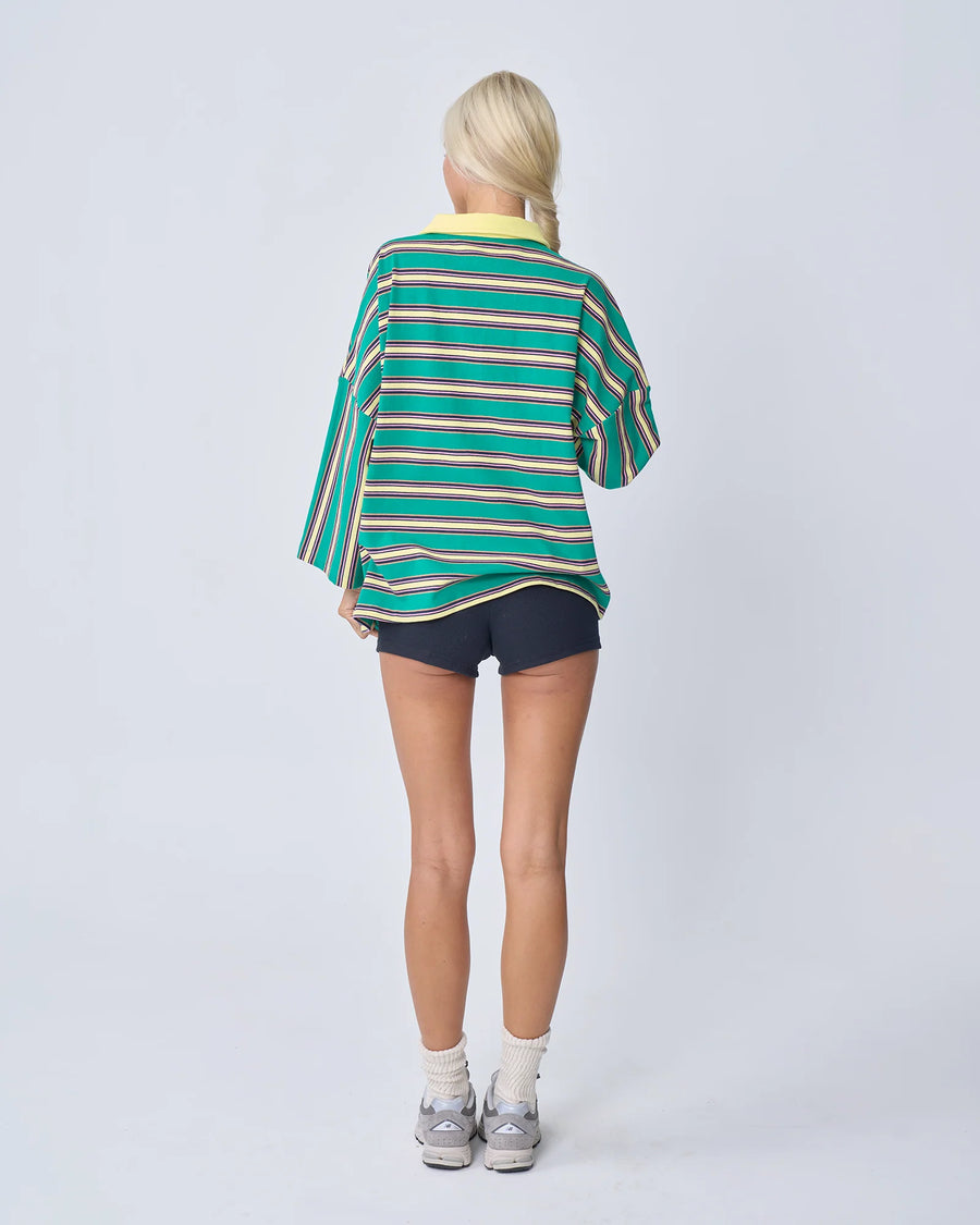 NEAR THE SEA Oversized Polo - Green – White Bohemian